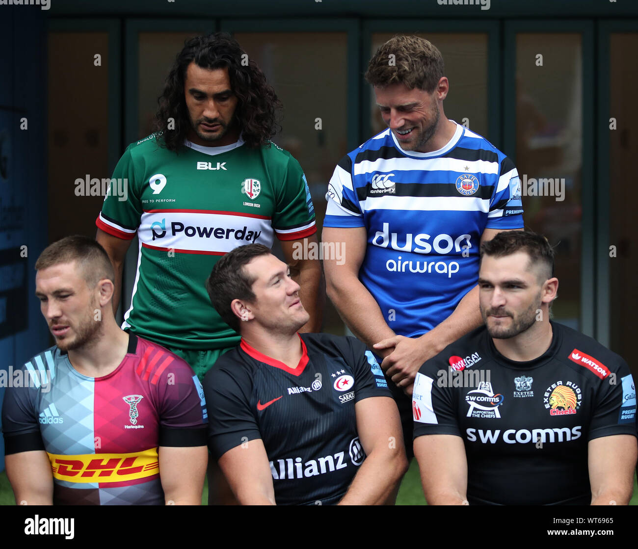 Bath Rugby's Rhys Priestland (back right) chats with Saracens' Alex ...