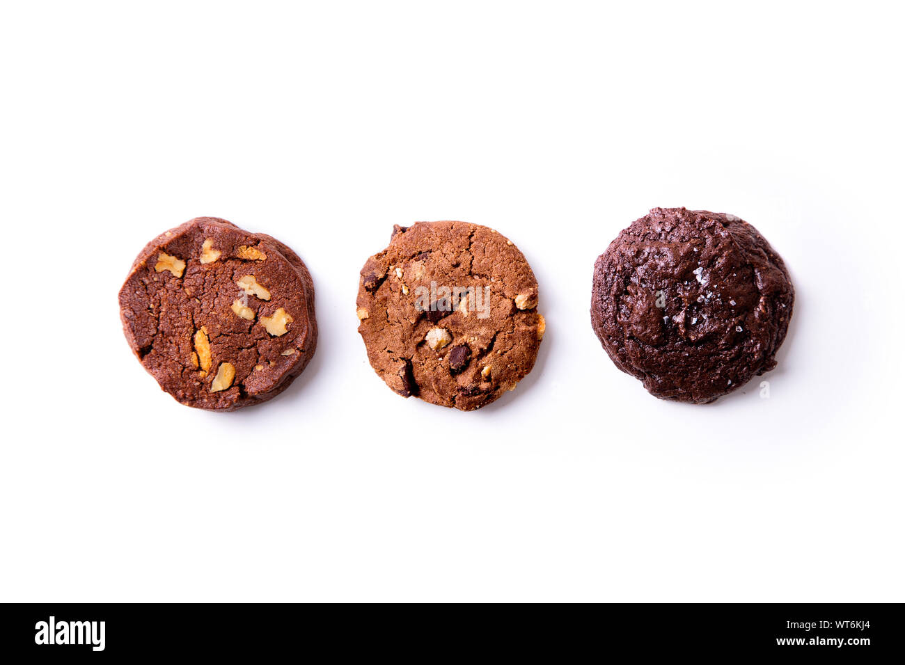 Three types of chocolate cookies on white background Stock Photo - Alamy