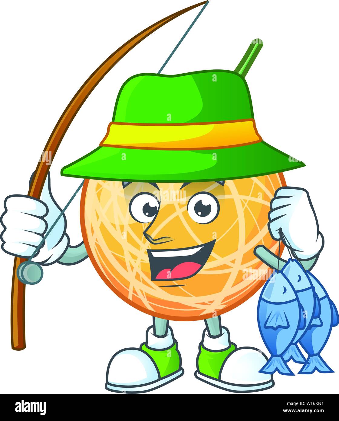 Fishing healthy cantaloupe fruit in cartoon character Stock Vector ...