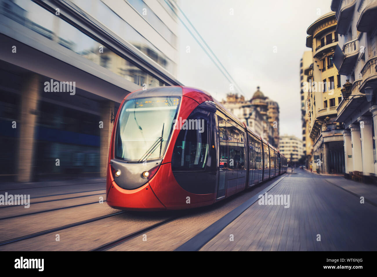 a tram moving in the streets of Casablanca, Morocco Stock Photo - Alamy