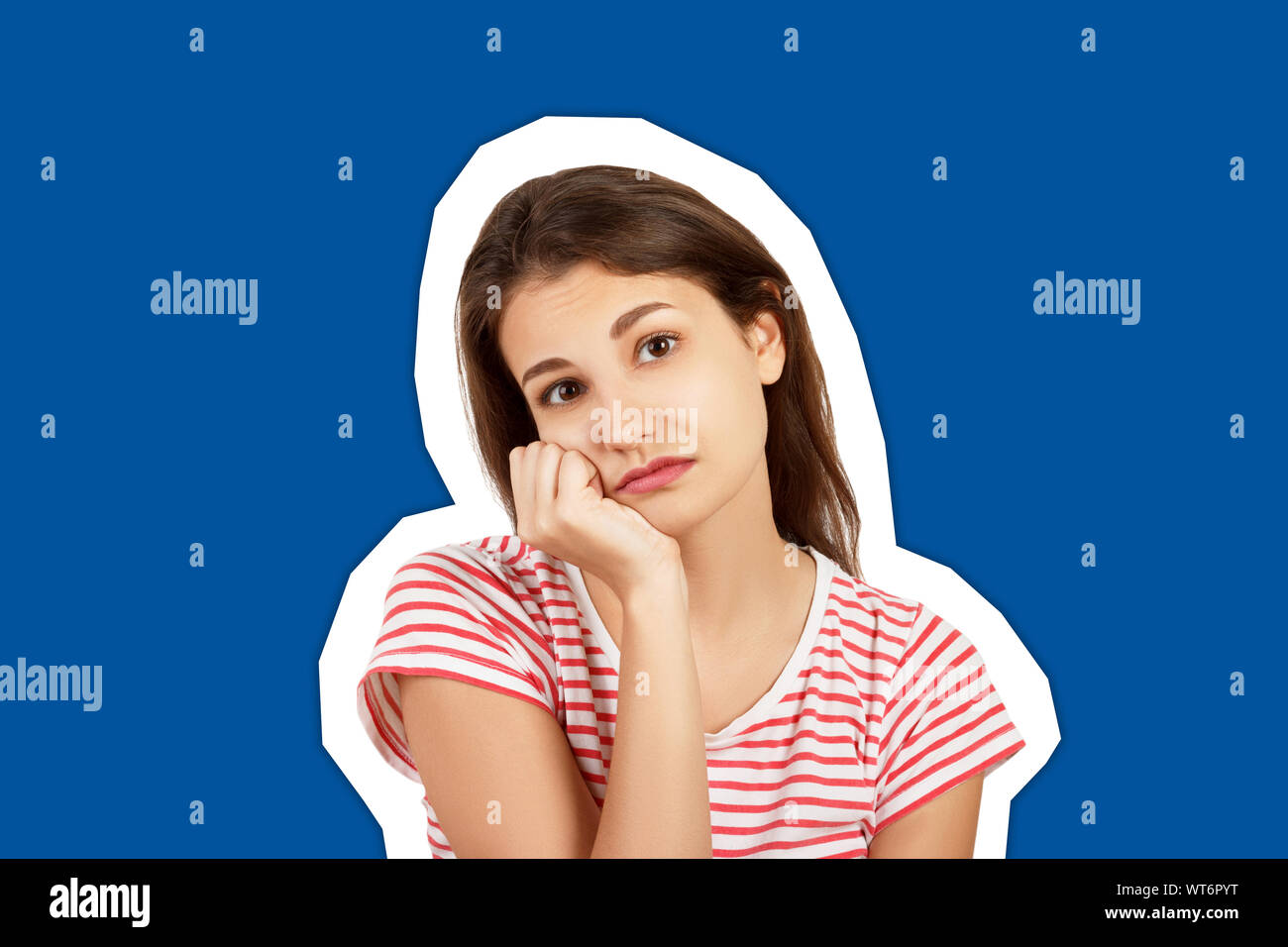 A young sad woman. emotional girl Magazine collage style with trendy ...