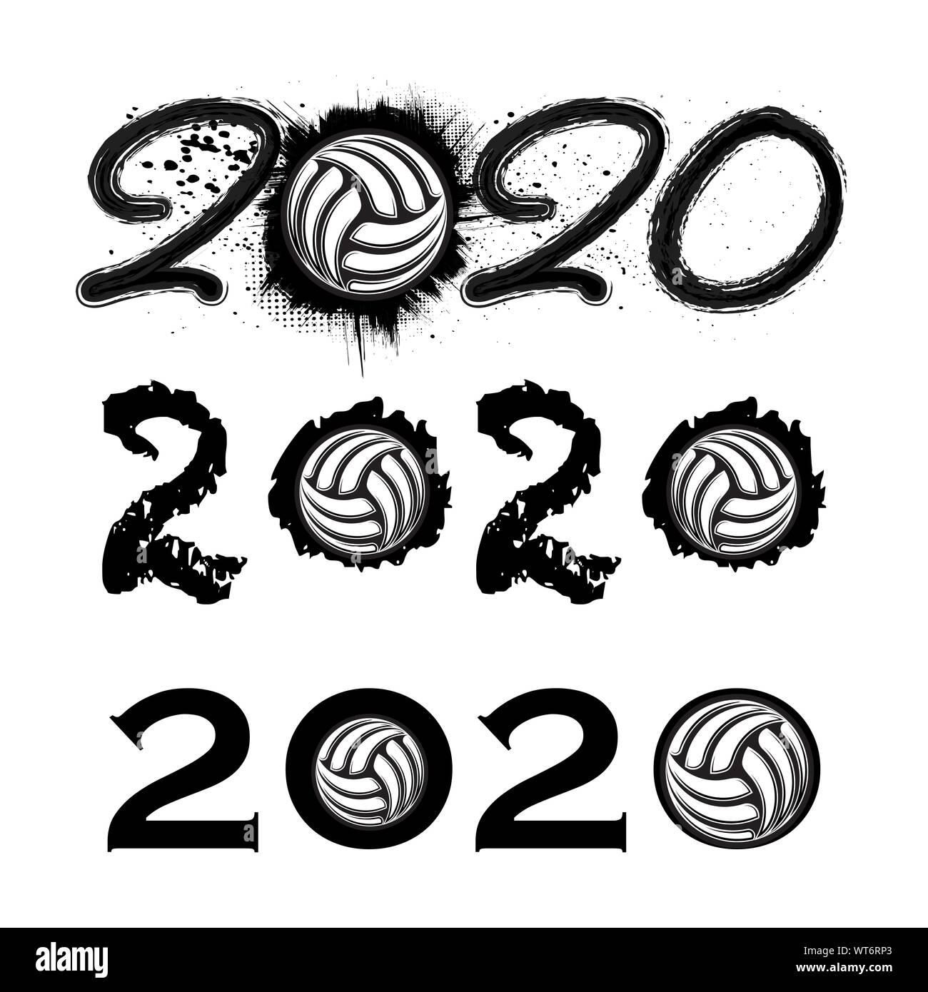 Three black grunge 2020 numbers with volleyball symbols Stock Vector ...