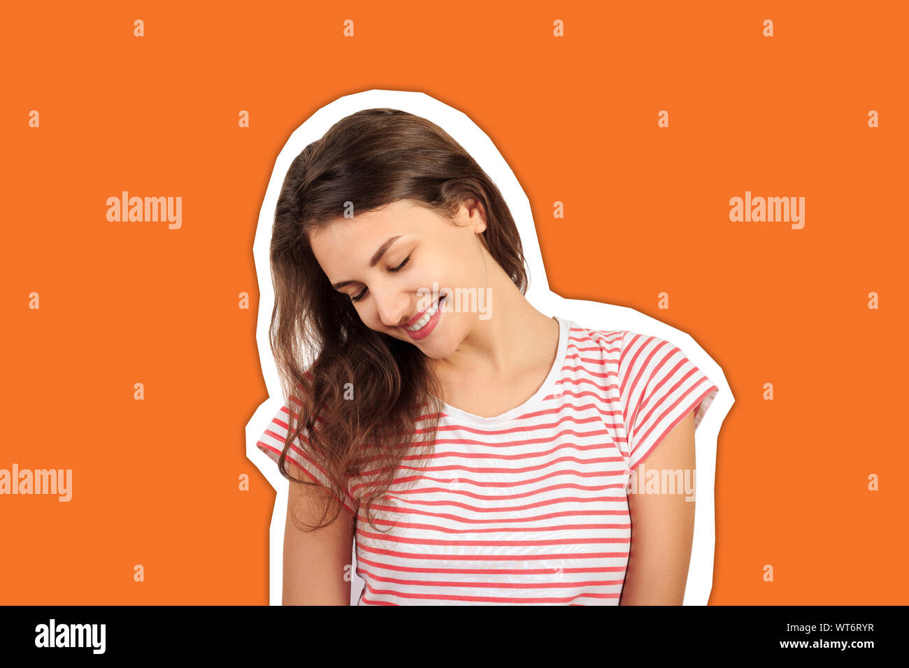 Portrait of young cheerful woman embarrassed girl. emotional girl ...