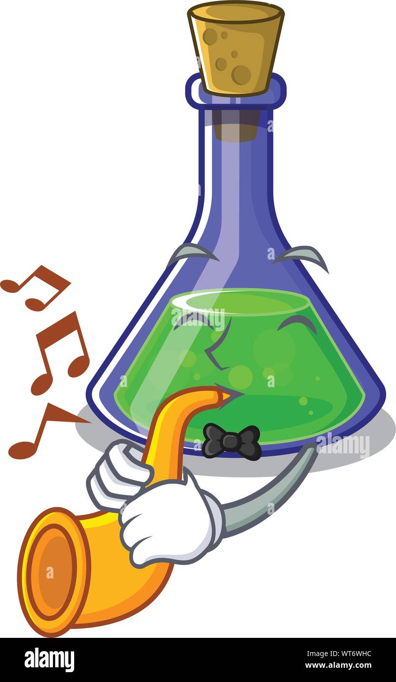 With trumpet magic potion cartoon shaped in character vector ...