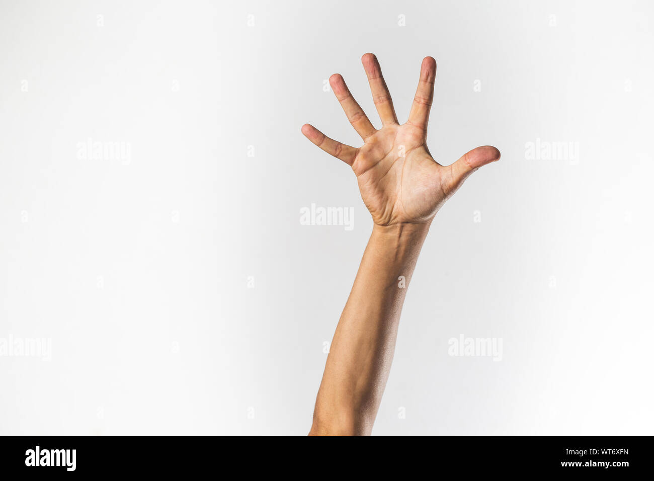 hand rising in a white background Stock Photo - Alamy