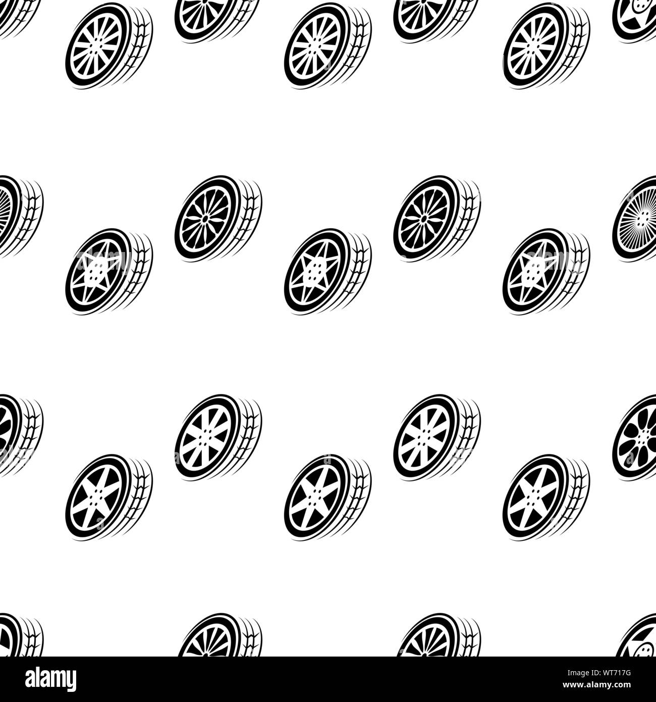 Seamless white background with black outline transport wheel ...