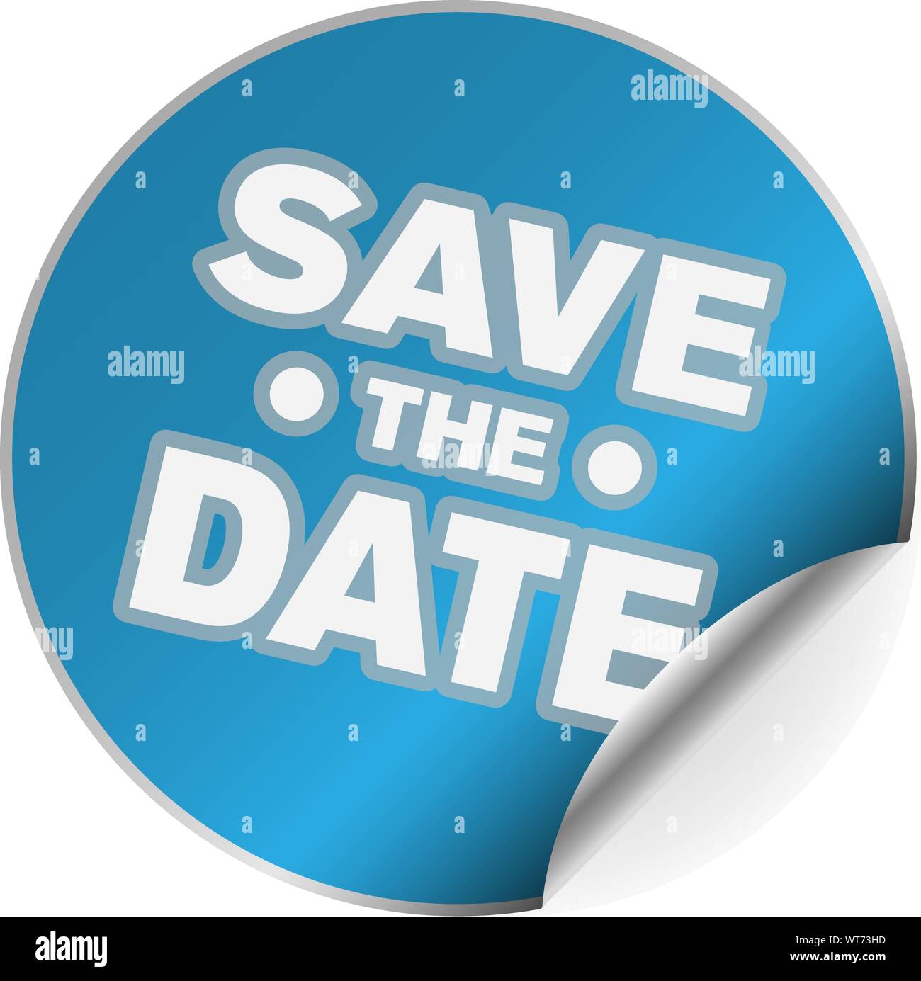 blue round SAVE THE DATE sticker with one side curled up vector ...