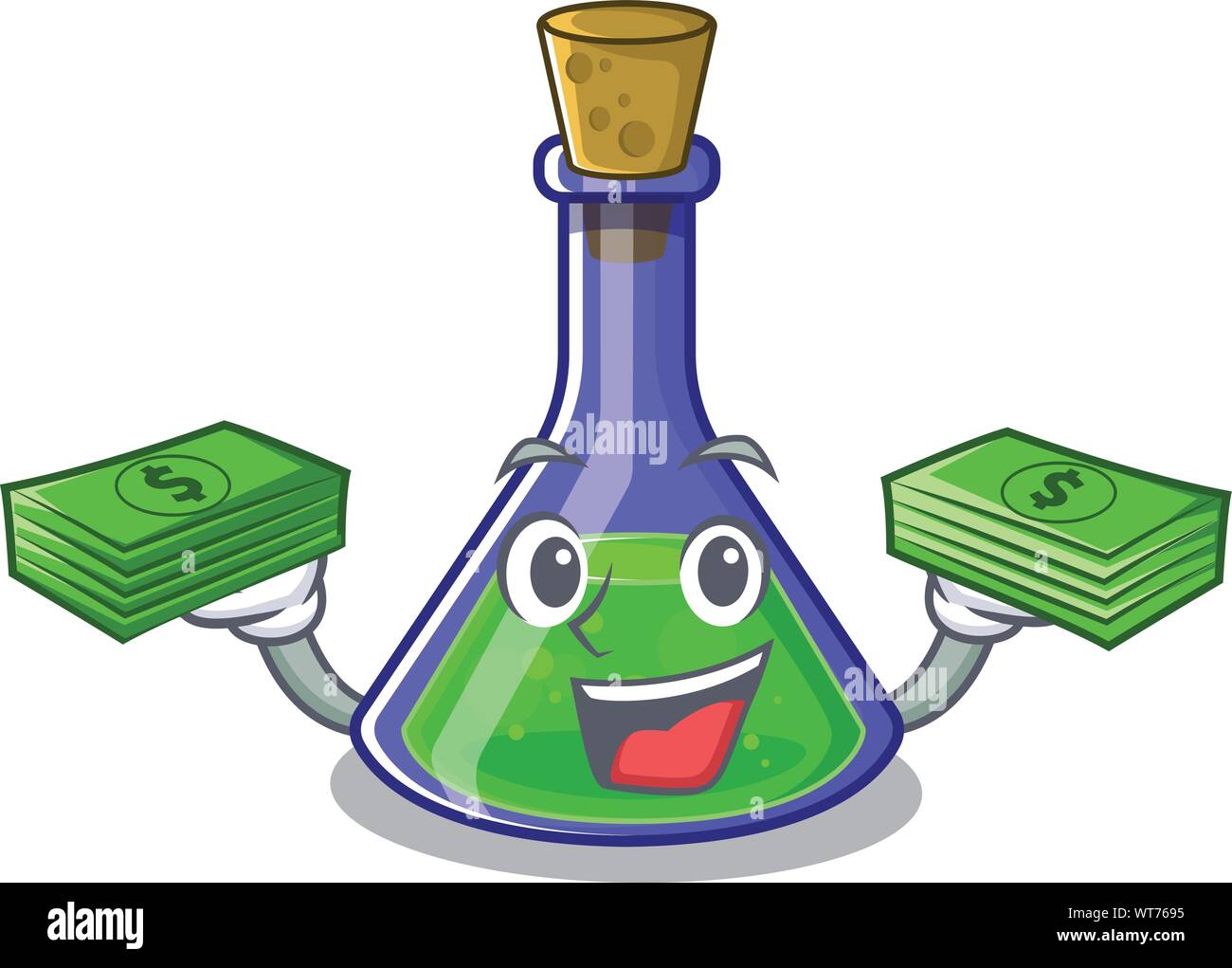 With money bag magic potion cartoon shaped in character vector ...