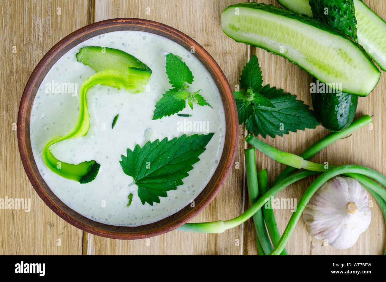 Traditional greek dip sauce or dressing tzatziki prepared with grated ...