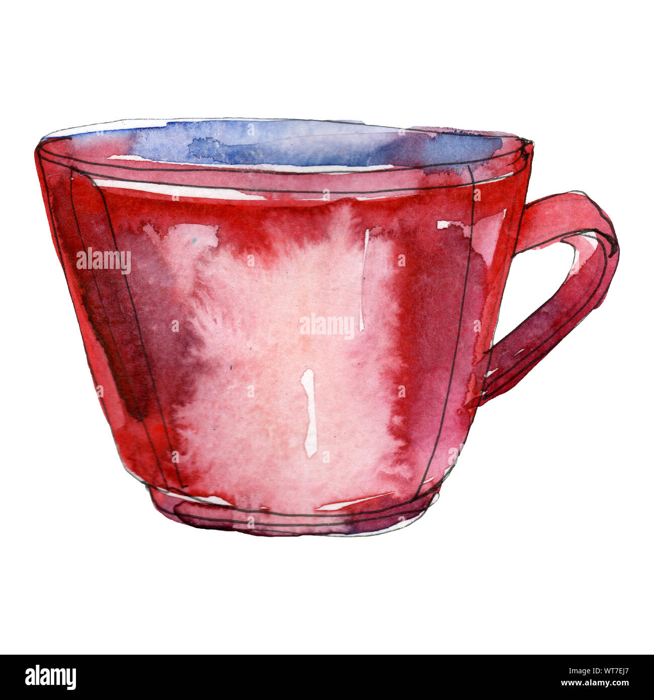 Red ceramic cup of tea. Watercolor background illustration set ...