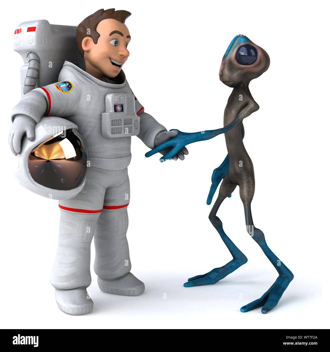 Fun astronaut meeting an alien Stock Photo - Alamy