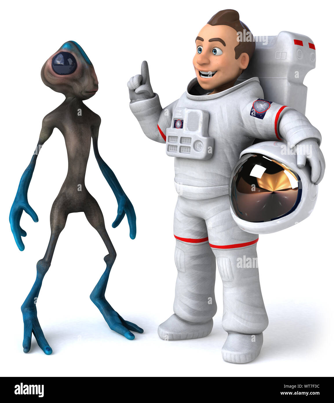 Fun astronaut meeting an alien Stock Photo - Alamy