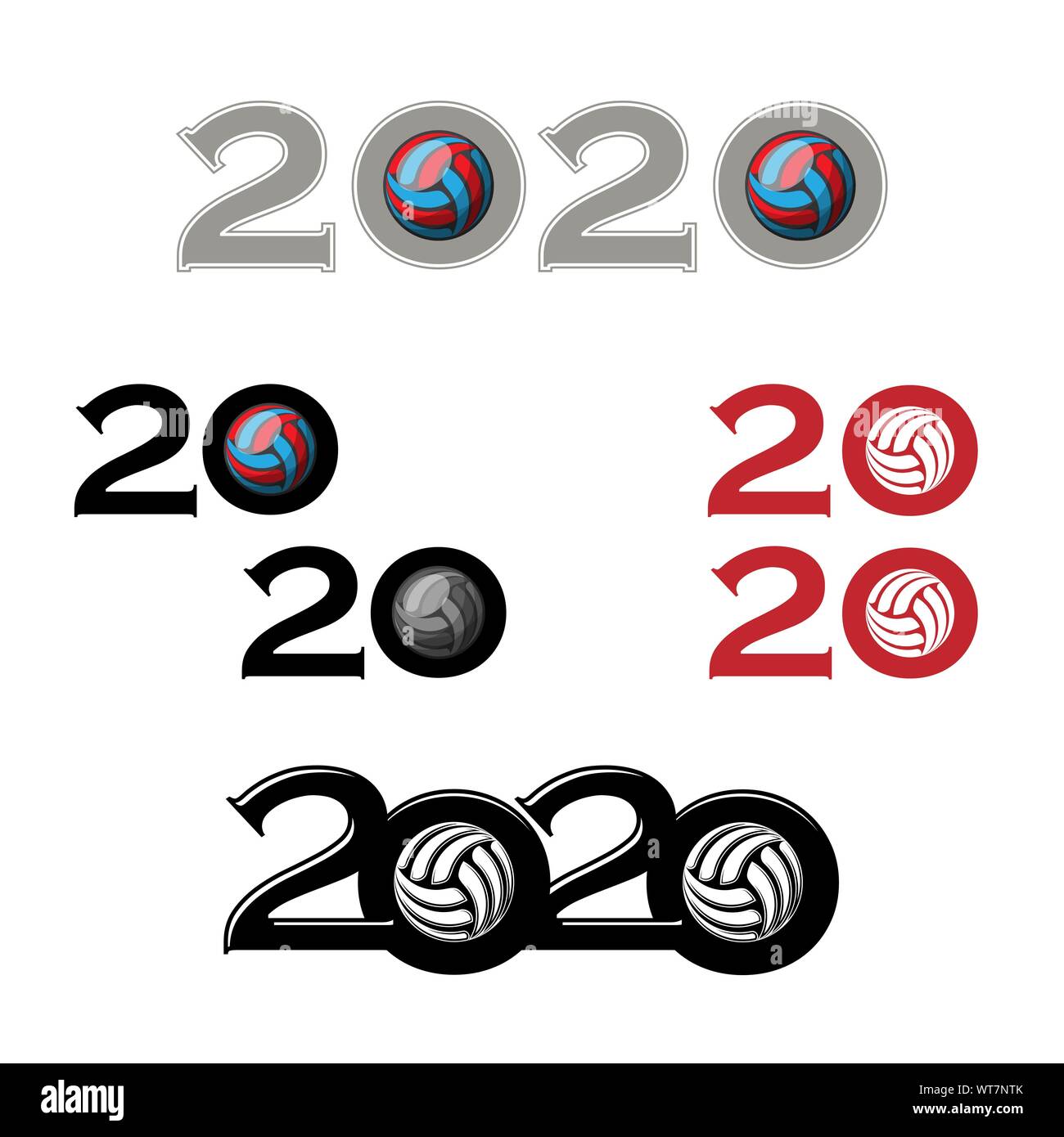 Set of different 2020 year numbers with balls isolated on white ...