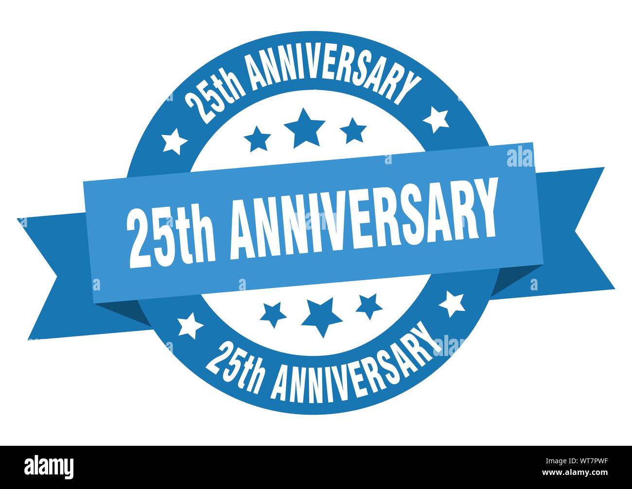 25th anniversary ribbon. 25th anniversary round blue sign. 25th ...