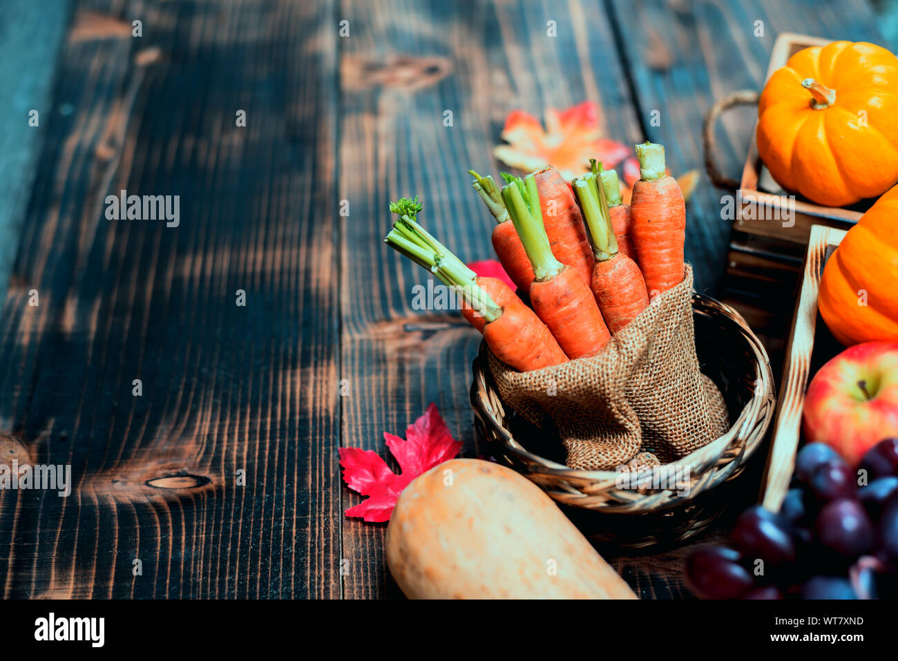 Fall harvest cornucopia. Autumn season with fruit and vegetable ...