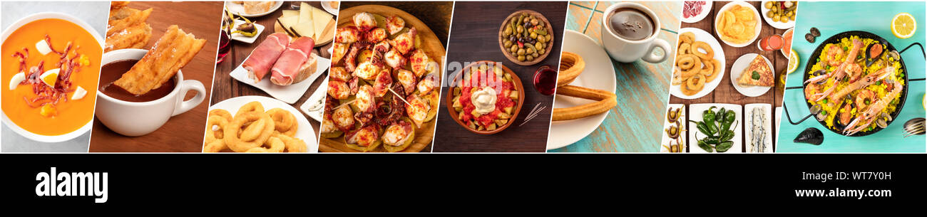 Spanish Food Collage. A panorama of various dishes, the cuisine of ...
