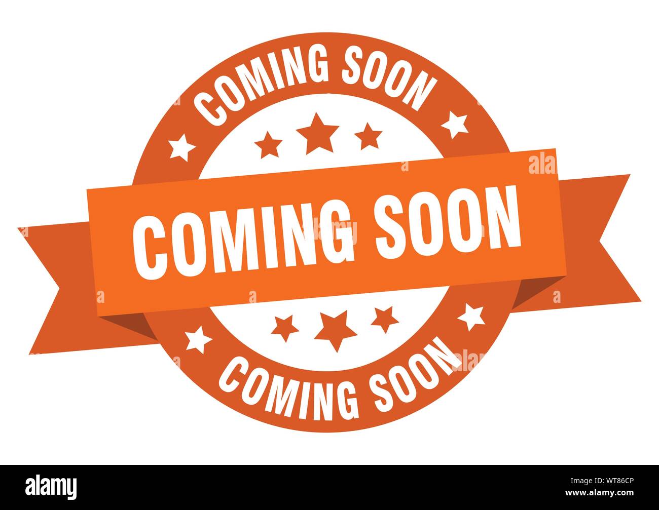 Coming soon round orange sticker Stock Vector Images - Alamy