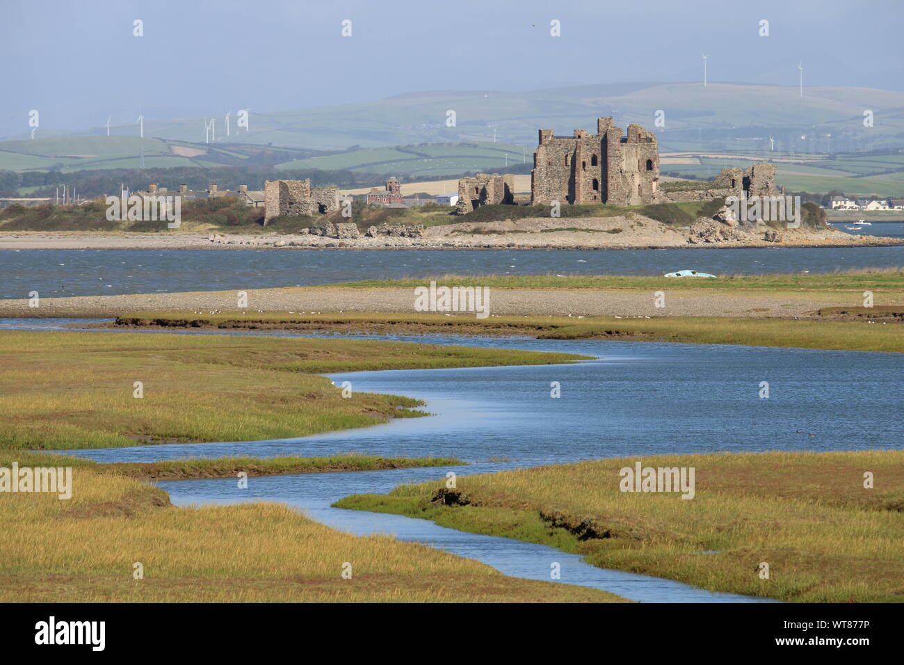 UK Walney Island. View towards Piel Island and Piel Castle from South ...