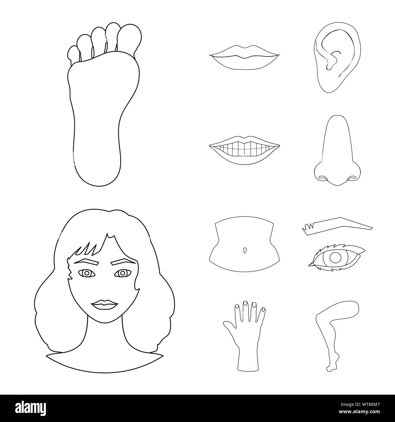 Vector illustration of body and part symbol. Collection of body and ...