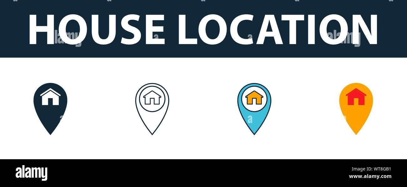 House Location icon set. Four elements in diferent styles from real ...