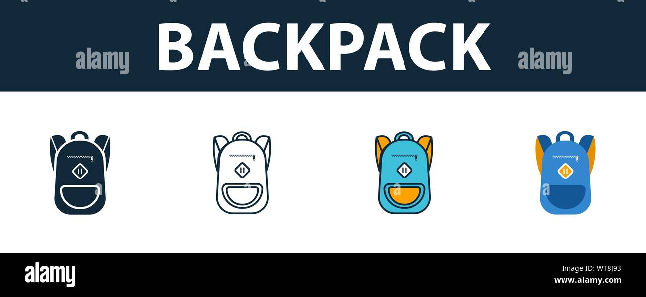 Backpack icon set. Four elements in diferent styles from school icons ...