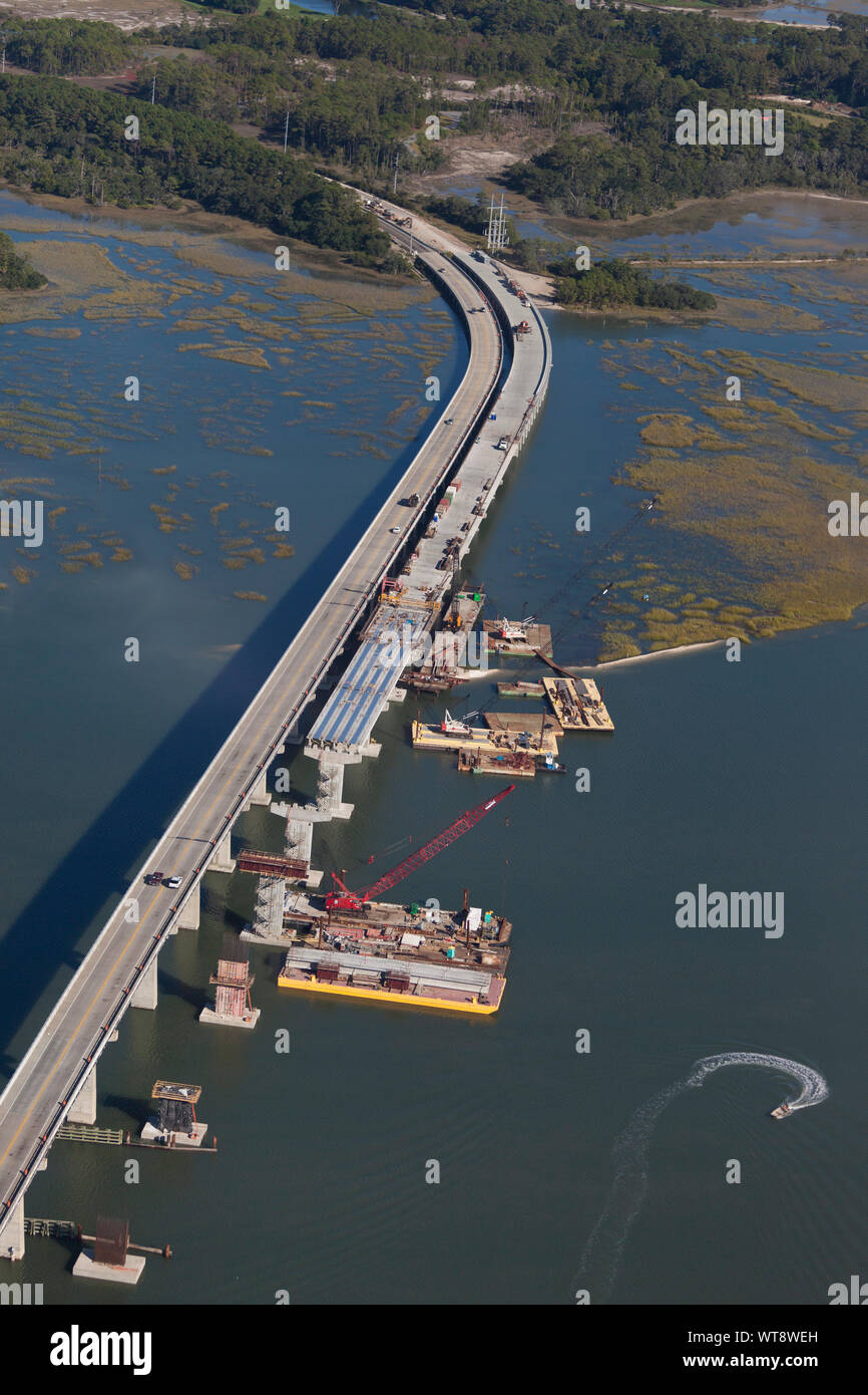 aerial view of bridge construction over river Stock Photo - Alamy