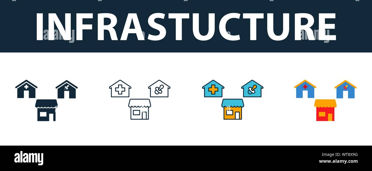 Infrastructure icon set. Four elements in diferent styles from real ...