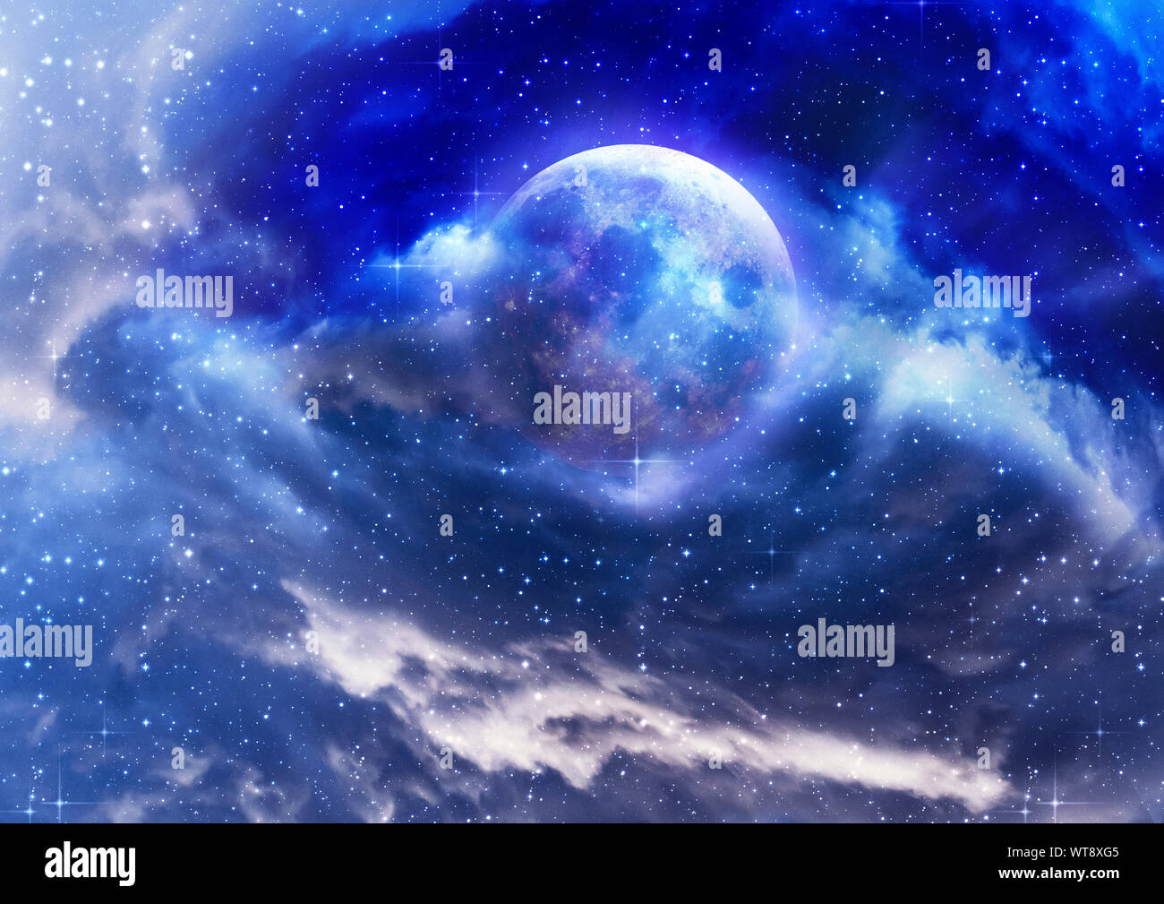 Glowing starry sky with full moon. Elements of this image furnished by ...