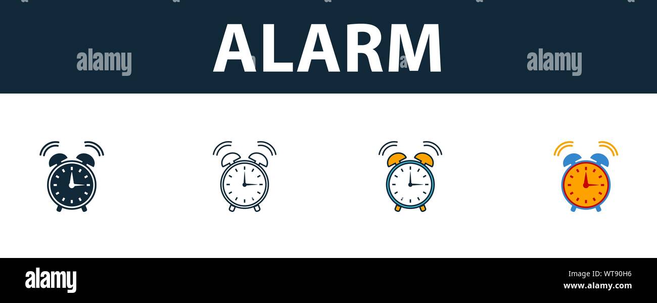 Alarm icon set. Four elements in diferent styles from school icons ...