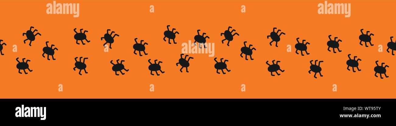Spiders seamless vector border. Repeating Halloween design black orange ...