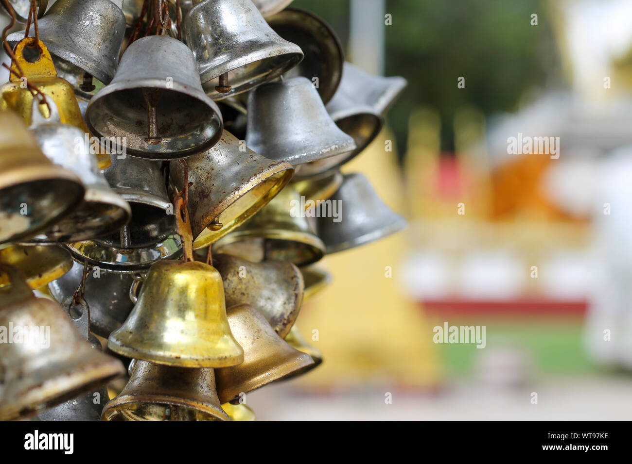 Many bells for writing names to make merit at Thai temples Stock Photo ...