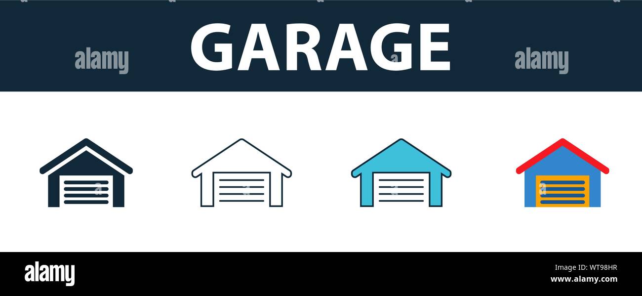 Garage icon set. Four elements in diferent styles from real estate ...