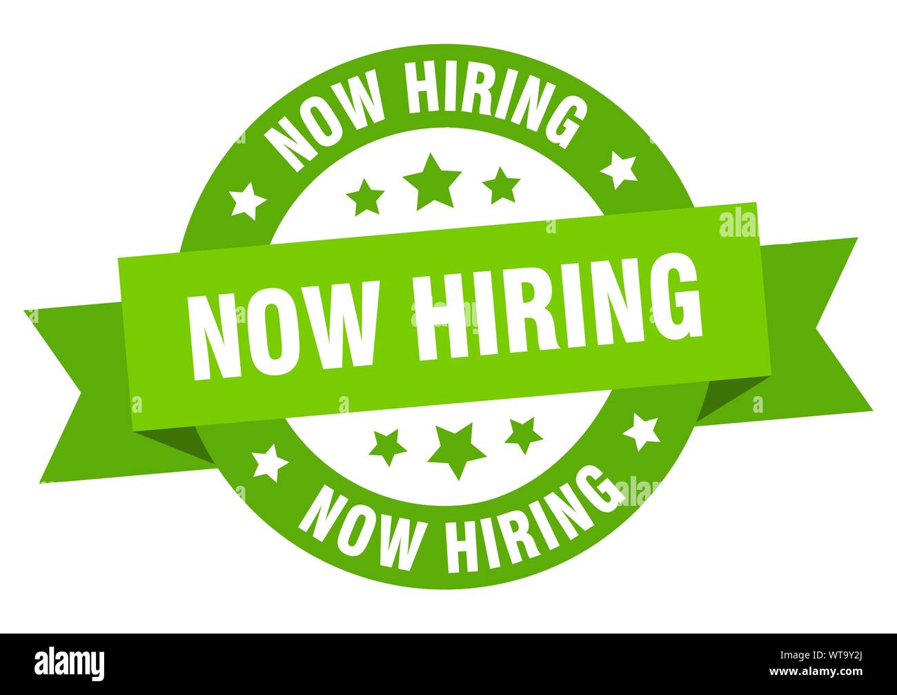 now hiring ribbon. now hiring round green sign. now hiring Stock Vector ...