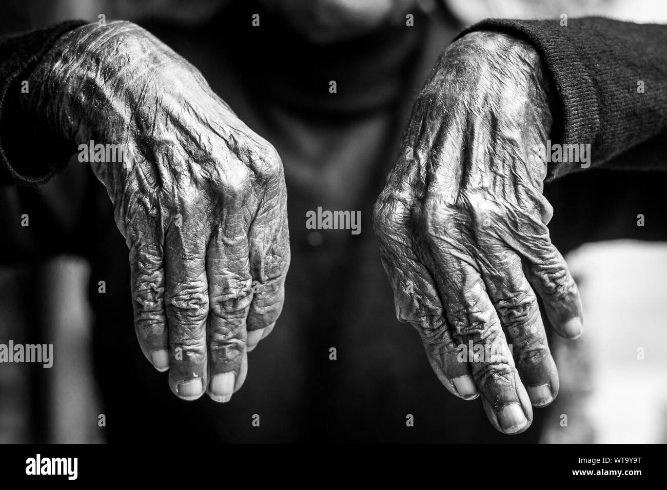 Wrinkled hands Black and White Stock Photos & Images - Alamy