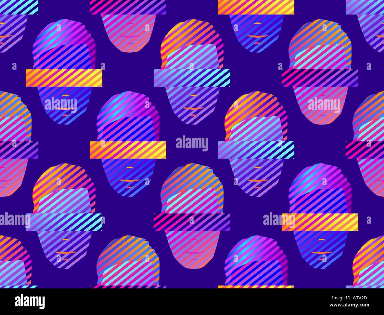 Male faces with stripes and liquid colorful gradient. Zine culture ...