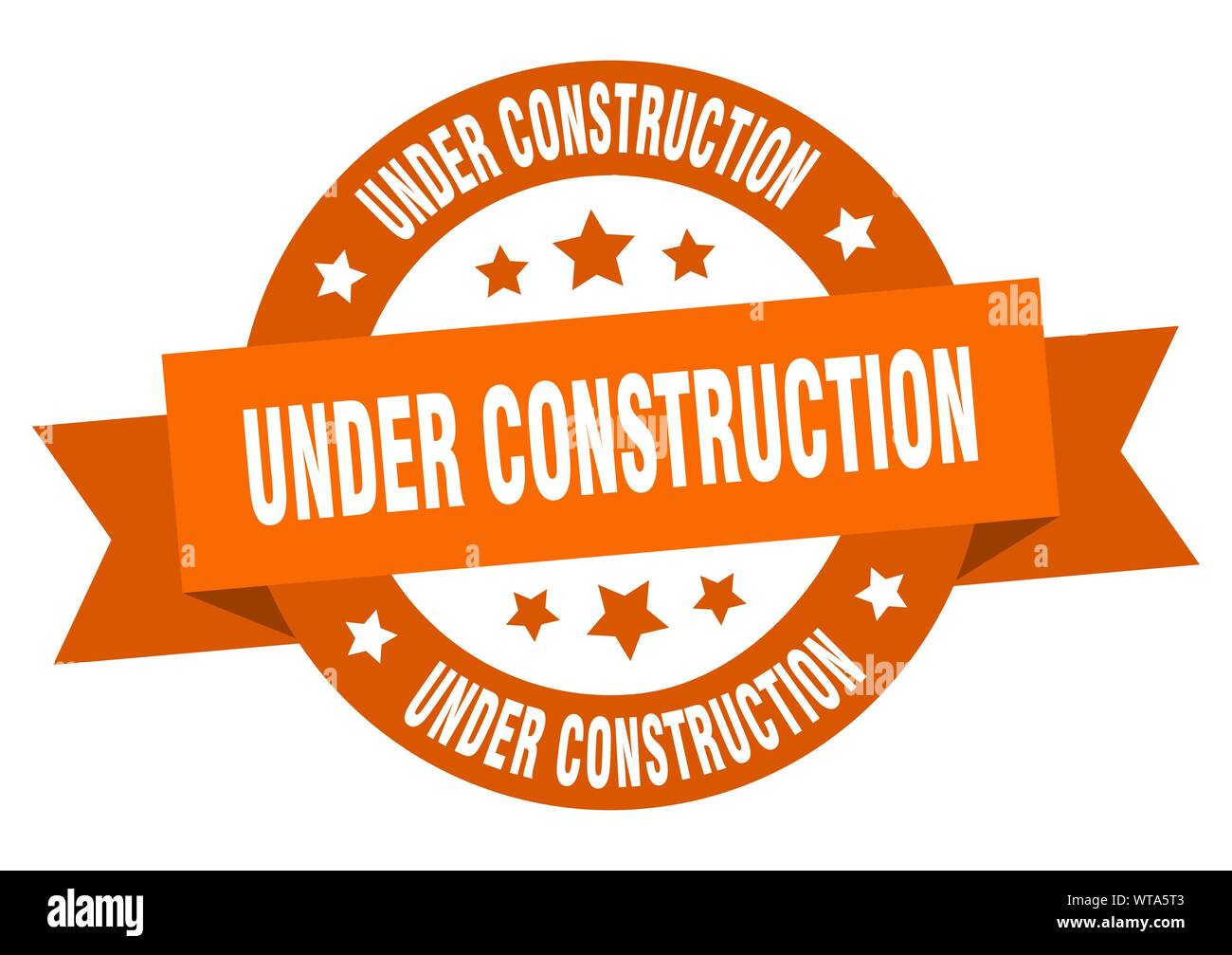 under construction ribbon. under construction round orange sign. under ...