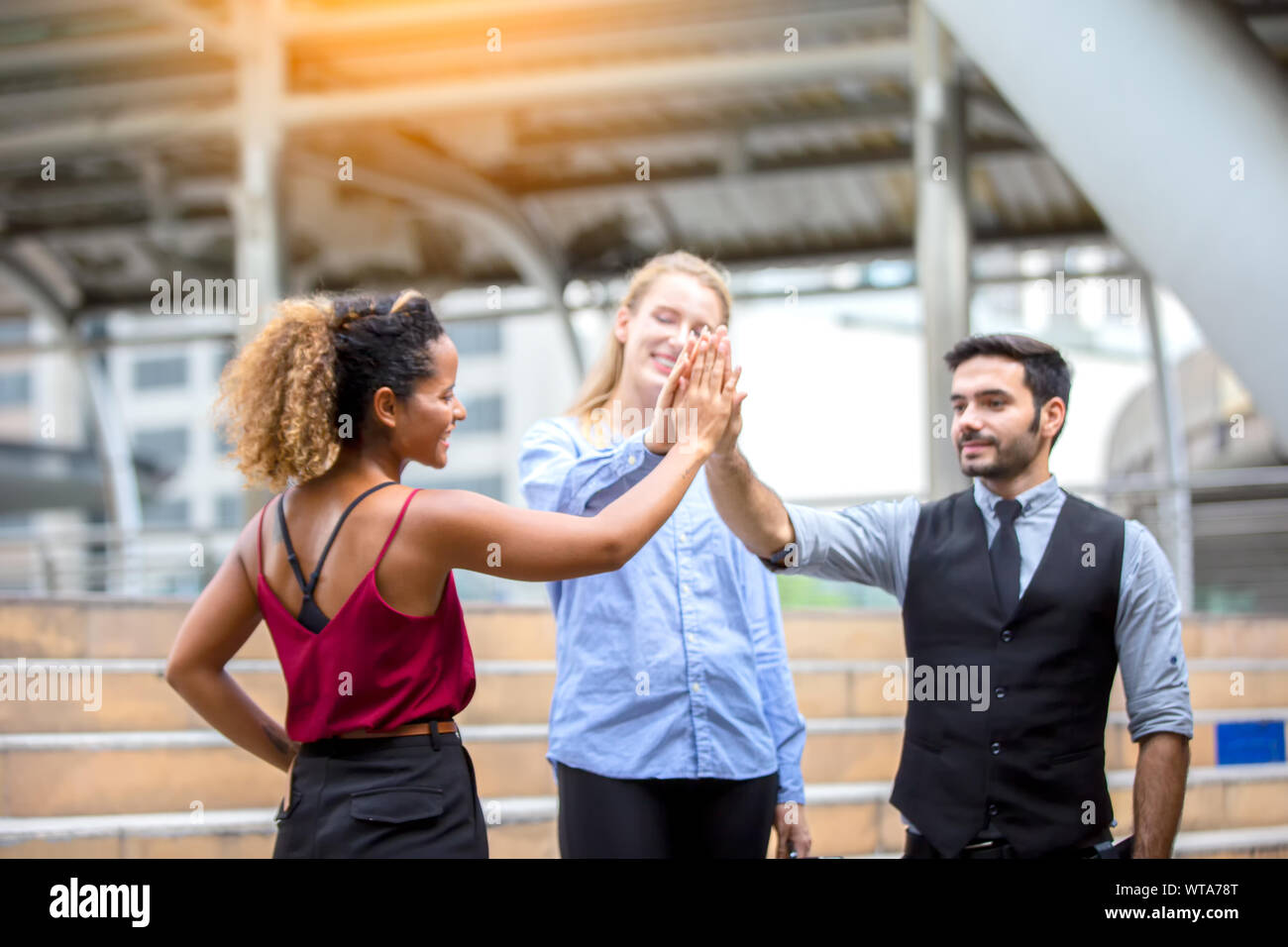 Creative business people working in start up office Group Of Asian and ...