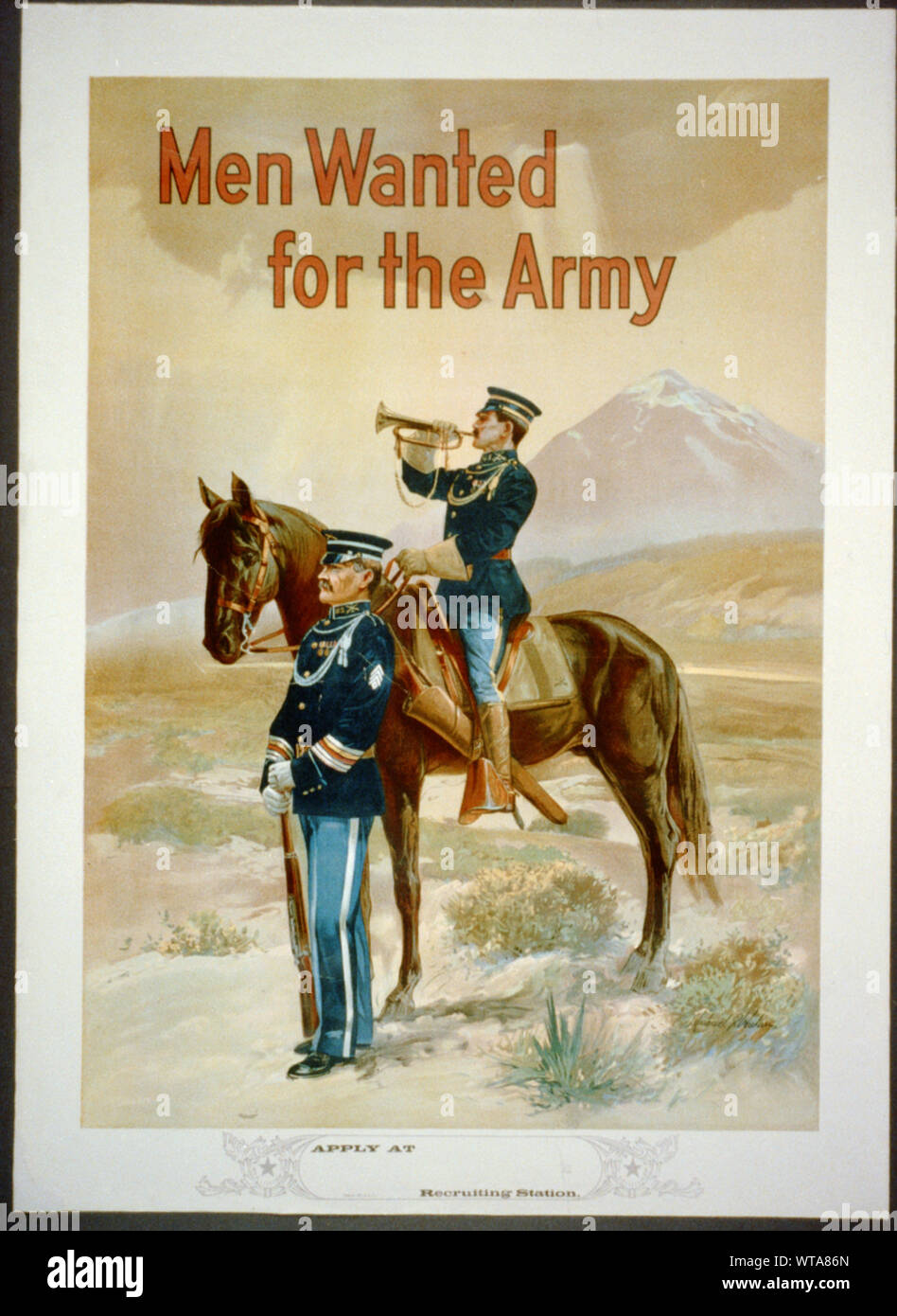 Men wanted for the army U.S. Army recruiting poster showing an officer ...