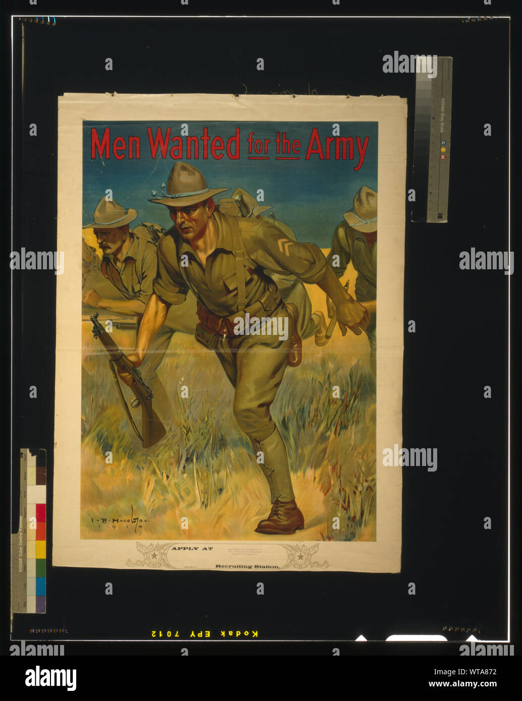 Men wanted for the Army Poster showing soldiers running in a field ...
