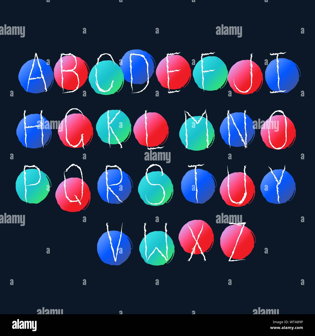 Modern circle font alphabet. Handwritten font letters. Hand lettering ...