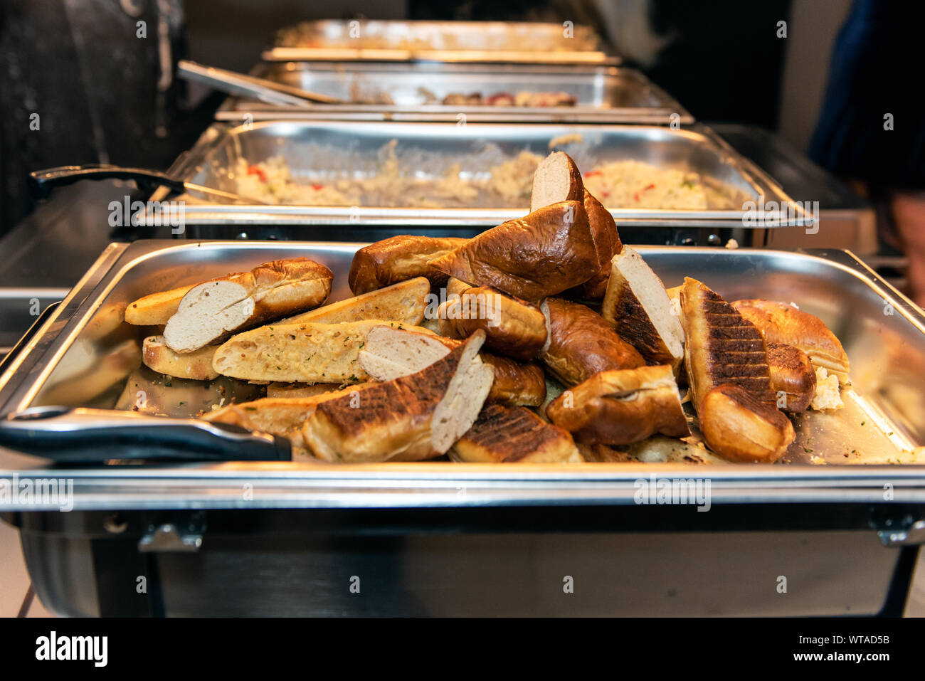Pile of buttered garlic bread ready to serve to your plate from the ...
