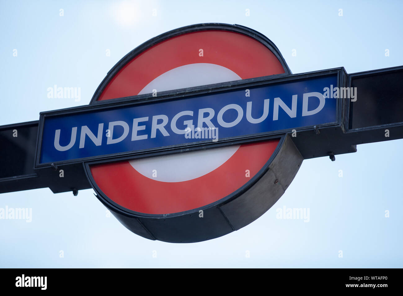 London underground sign at the entrance and exit of a London tube ...
