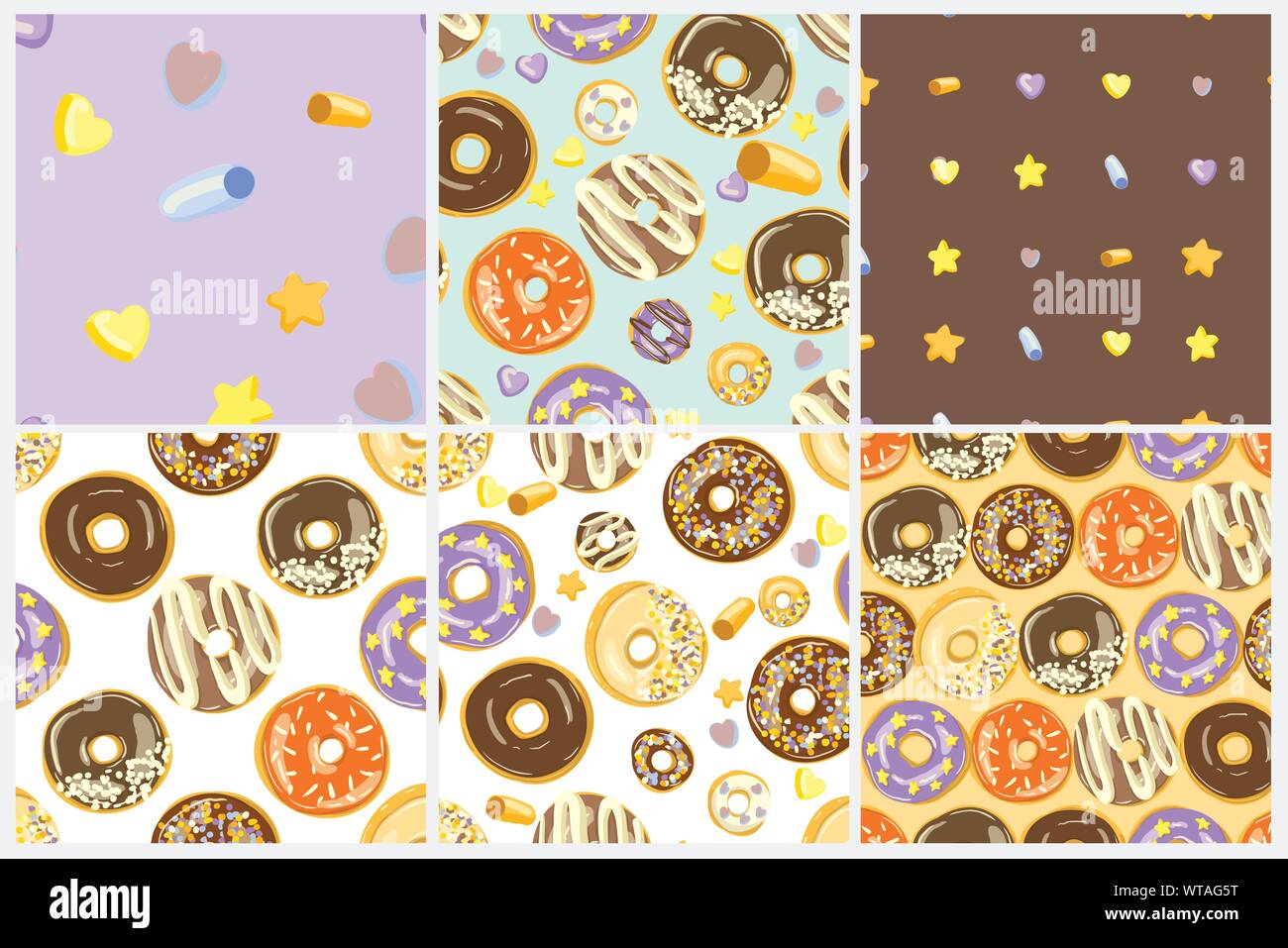 Glazed Donuts seamless pattern set. Vector illustrations. Top View ...