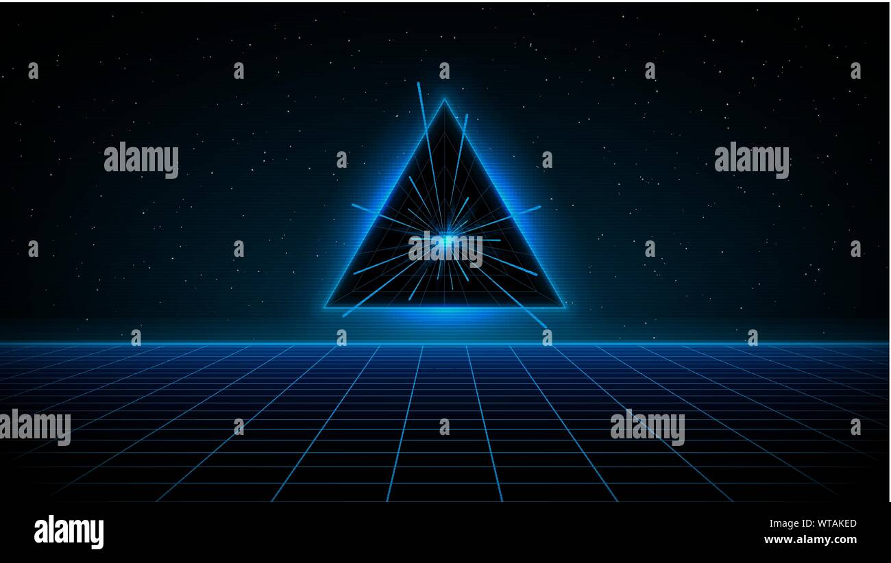 Retrowave synthwave vaporwave blue cyber laser grid with blue glowing ...