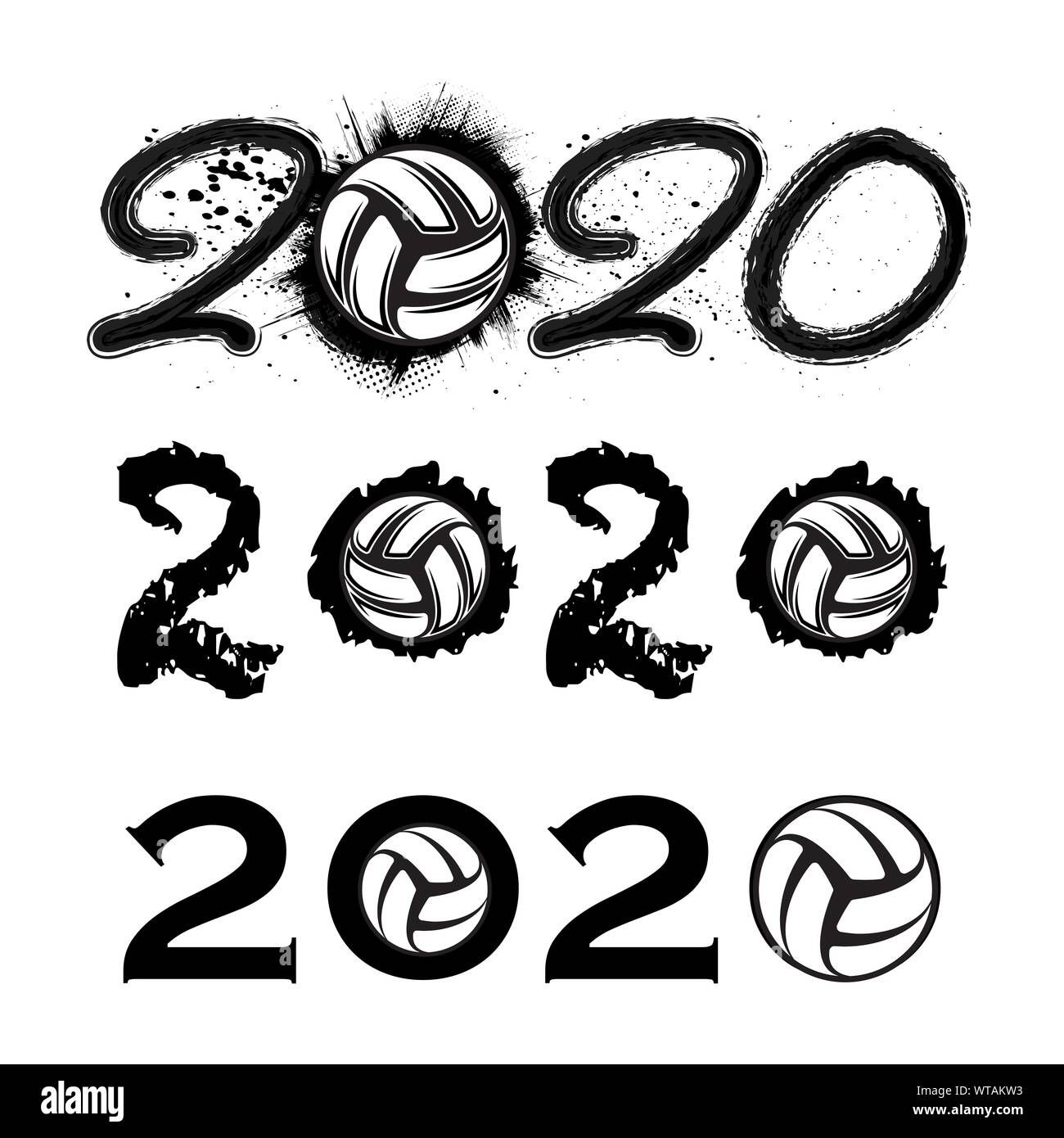 Three grunge black 2020 numbers with outline volleyball symbols Stock ...