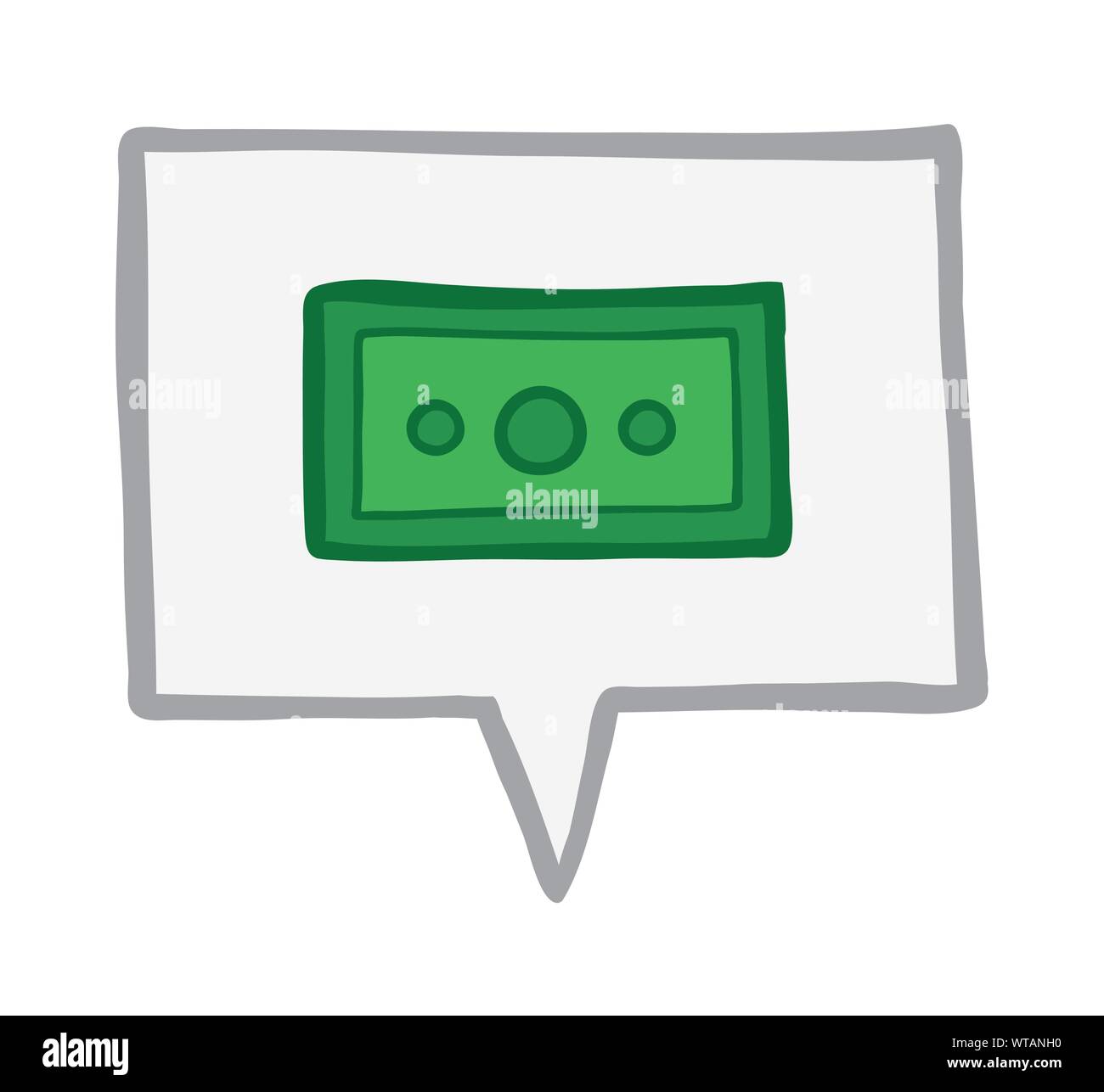 Vector illustration paper money in speech bubble. Hand drawn. Colored ...