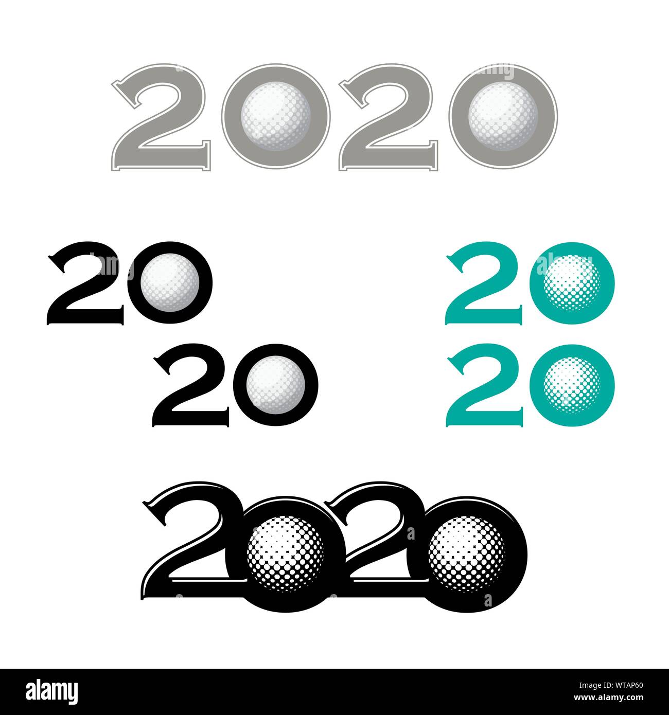Set of different 2020 numbers with golf balls balls isolated on white ...