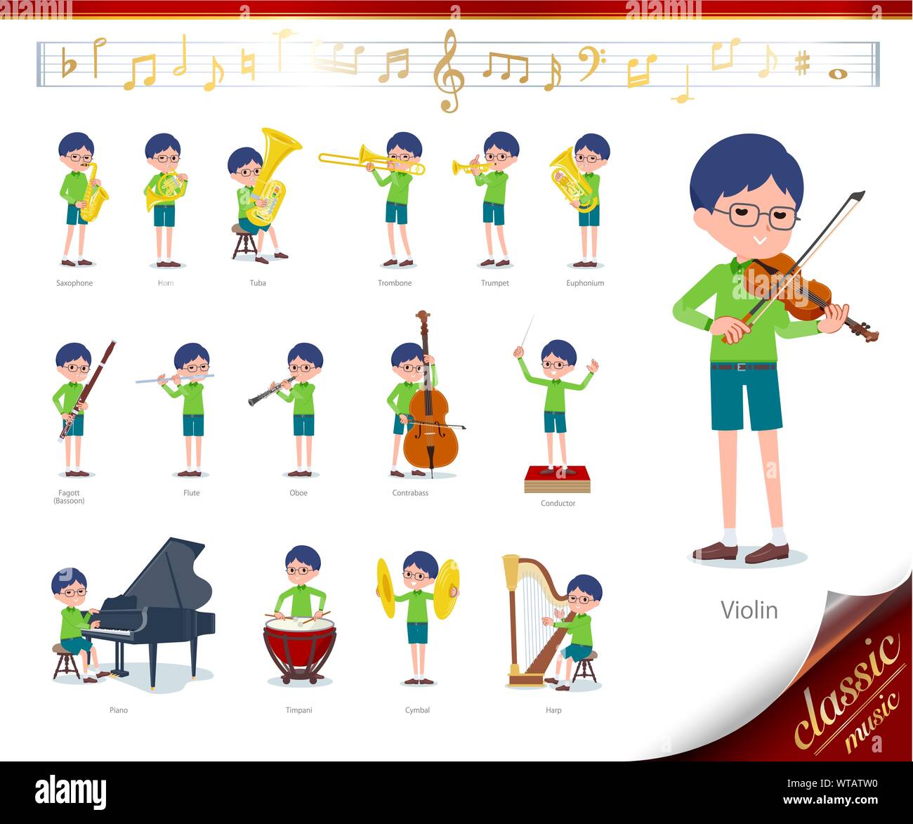 A set of boy on classical music performances.There are actions to play ...