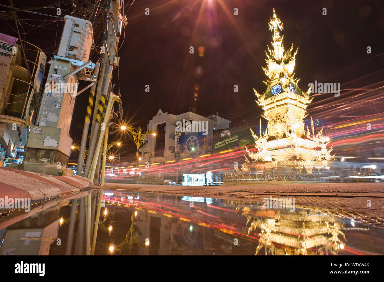 Golden Clock Tower in Chiang Rai downtown Stock Photo - Alamy