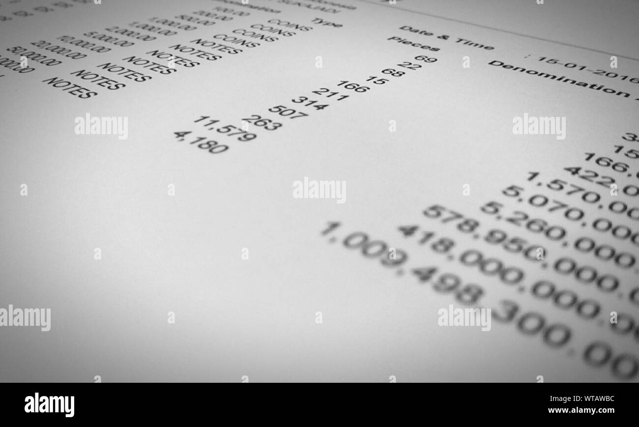 List of numbers on paper Black and White Stock Photos & Images - Alamy